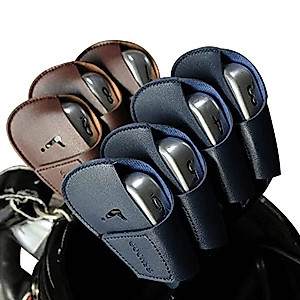 GOCHSS I Golf Iron Headcovers 10pcs PU Fit Both Right-Handed Clubs Golf Club Protector for Titleist Callaway Ping Taylormade Fit More Brands Golf Iron. (Yellow+Dark Blue+Brown)
