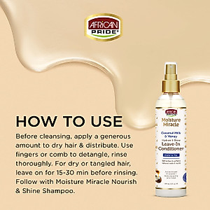 African Pride Moisture Miracle Coconut Milk & Honey Leave-In Conditioner - Refreshes & Softens Natural Coils & Curls, Hydrates & Shines, 8 oz (3 Pack)
