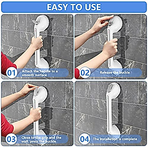 Suction Cups Grab Bar 16 Inch, Zepolu Anti-Slip Bathroom Grab Bar Safety Balance Handrail, Handicap Elderly Senior Injury Disable Vacuum Suction Assist Shower Handle (1.25" Diameter, Gray)