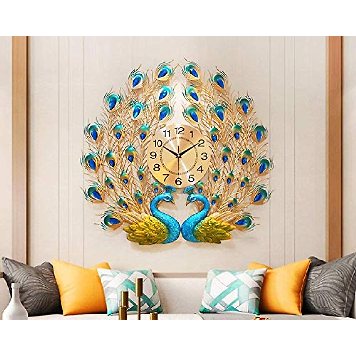 Wall Clock Peacock Wall Clock European Peacock Home Decor Wall Clock Living Room Mute Clock Watch Bedroom,Green