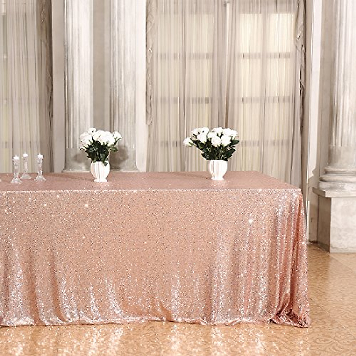 Poise3EHome 50×72'' Rectangle Sequin Tablecloth Party Cake Dessert Table Exhibition Events, Rose Gold