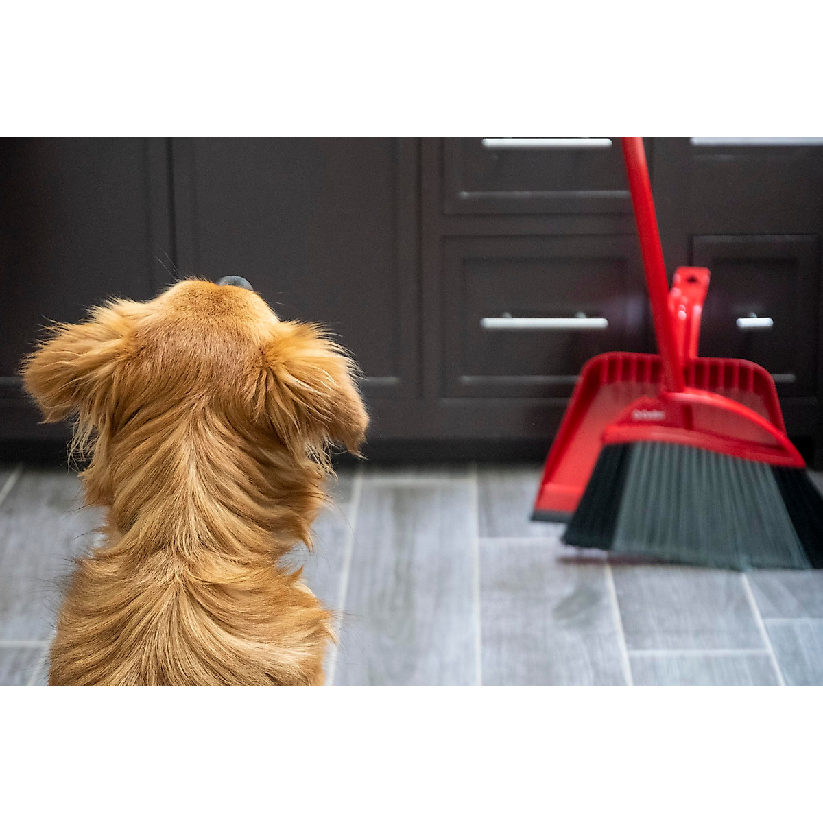 O-Cedar Pet Pro Broom & Step-On Dustpan PowerCorner, Red