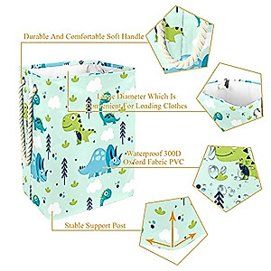 DEYYA Waterproof Laundry Baskets Tall Sturdy Foldable Cute Dinosaurs Print Hamper for Adult Kids Teen Boys Girls in Bedrooms Bathroom