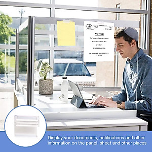 Lenink 10Pcs Adhesive Sneeze Guard Holder, Self Adhesive Plexiglass Holder Stand with 5Pcs Label Clips for 3/16" to 1/4" Thick Fasten Acrylic Panels Plexiglass Sheets
