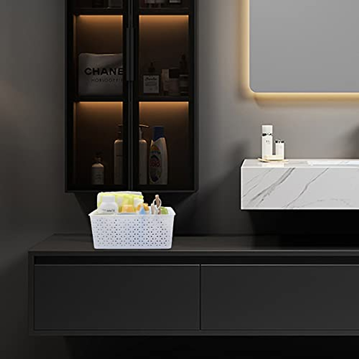 Inhouse Plastic Storage Baskets, White Plastic Bins Organizer, Set of 4