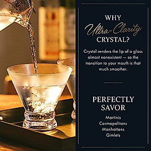 ELIXIR GLASSWARE Stemless Martini Glasses Set of 4 - Hand Blown Crystal Martini Glasses - Elegant Cocktail Glasses for Bar, Martini, Cosmopolitan, Manhattan, Gimlet, Pisco Sour 9oz, Clear