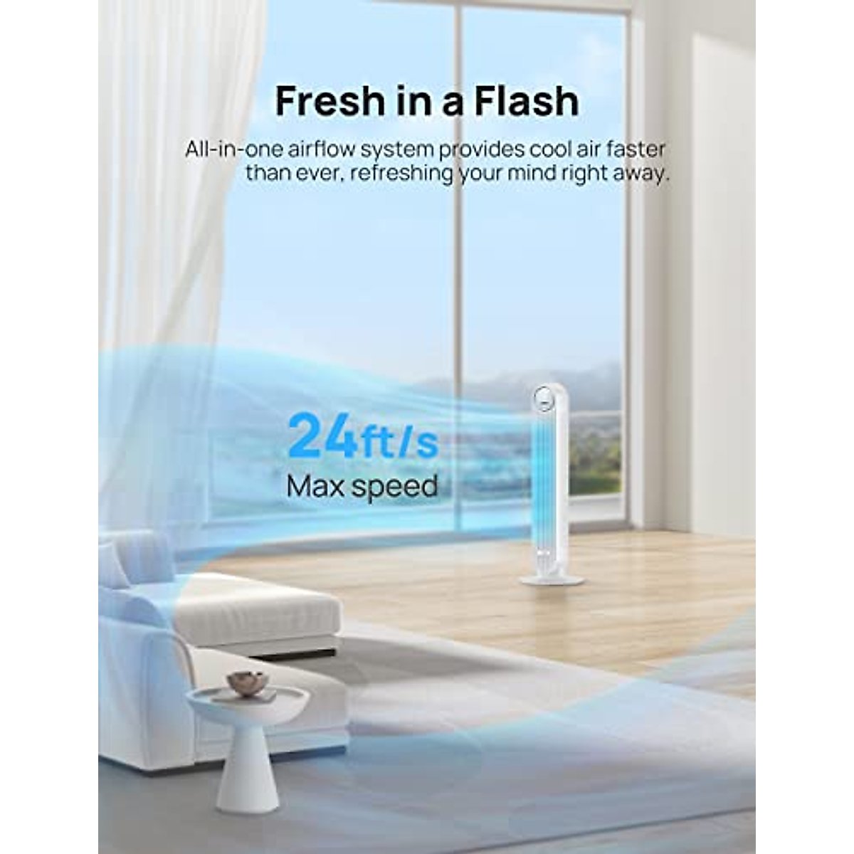 Dreo Tower Fan with Remote, Smart Oscillating Quiet Fans for Bedroom, Bladeless Standing Cooling Floor Fan with WiFi Voice Control Blow Cold Air, 4 Modes, 4 Speeds, 8H Timer, Works with Alexa/Google