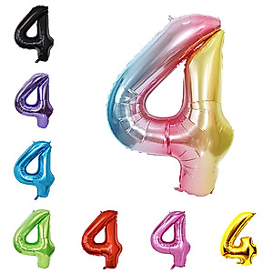 YPSelected Gradient Color 40 Inch Large Foil Helium Number Balloon Birthday Wedding Party 0-9 (Rainbow, 4)