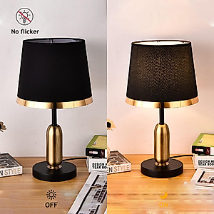 FIXCOR Modern Black Table Lamp Table Lamp for Living Room Black Cloth Lampshade with Metal Base Nightstand Lamp for Living Room, Home, Office Bedroom Reading Room Hotel