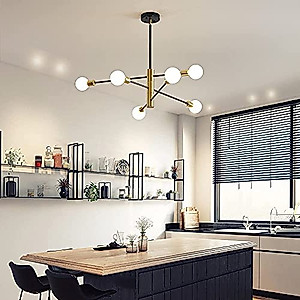 Deyidn Sputnik Chandelier Mid Century Modern Industrial E26 Pendant Lighting Chandeliers Ceiling Light Fixture Black and Gold Light for Living Room,Kitchen,Bedroom,Dining Room and Farmhouse