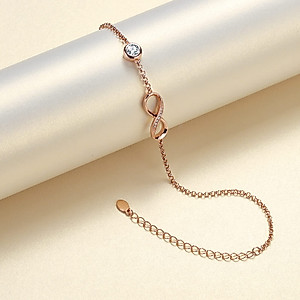 PANCEAN Infinity Symbol Charm Bracelet for Women 925 Sterling Silver Adjustable Bracelet Dainty Gold Bracelet with Moissanite Diamond Jewellery Gifts for Women Girls