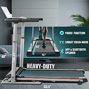 Folding Treadmill with Desk & Adjustable Height, 300 LBS Weight Capacity, Heavy-Duty Treadmill with Incline, Bluetooth Speaker & App Control, Electric Walking Machine Running Treadmill for Home