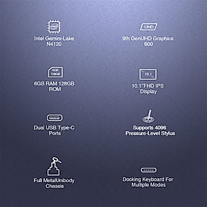 CHUWI Hi10 X Tablet PC, 10.1" Touchscreen 1920x1200P (6GB RAM 128GB Storage) Intel N4120 Processor, 2-in-1 Convertible, 5MP and 2MP Cameras, Windows 10