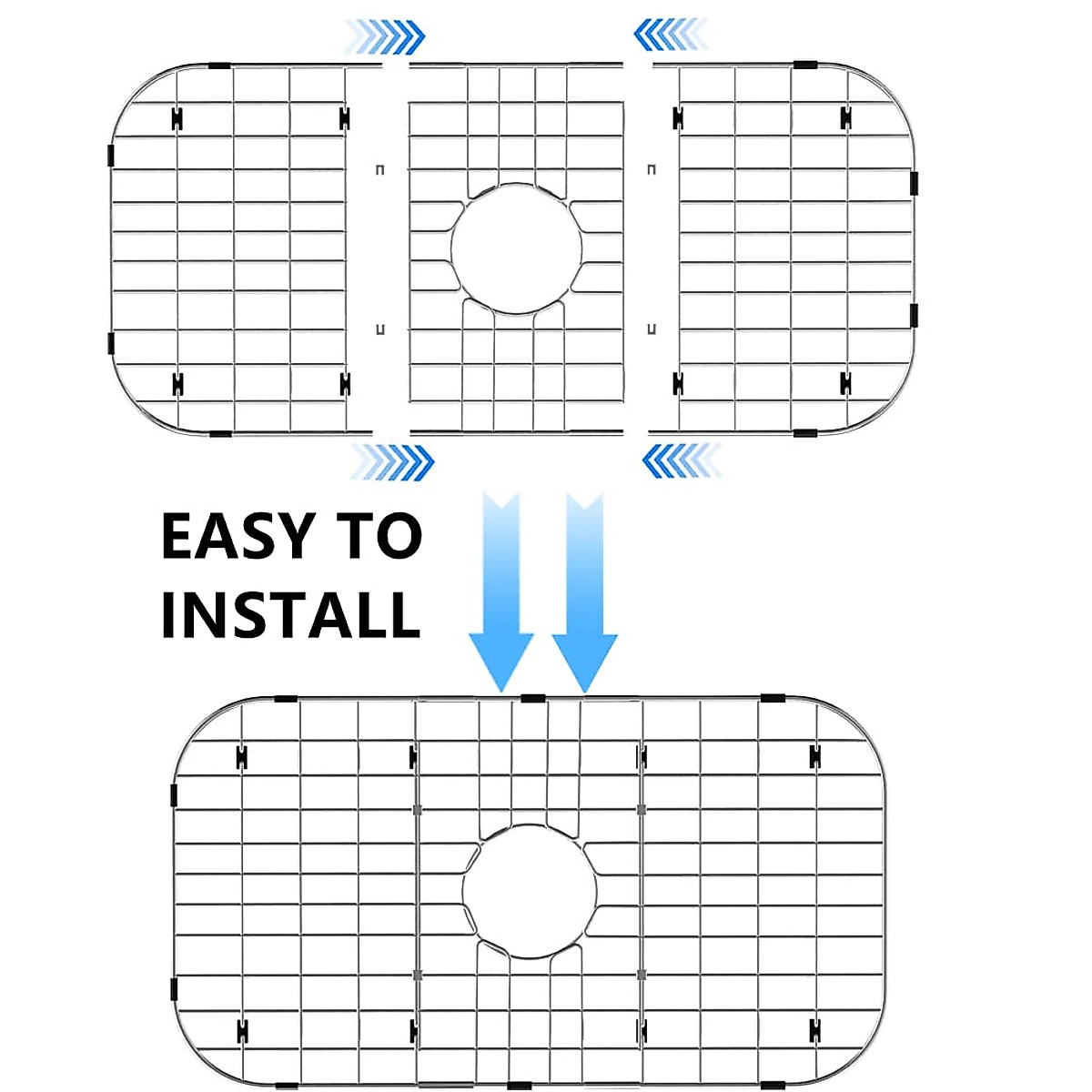 MIYUPTC Kitchen Sink Grates Bottom Grid for Kitchen Sink, Stainless Steel Metal Sink Bottom Grid Sink Protector Grid Center Drain Hole, Sink Grate (26"Lx14"W)