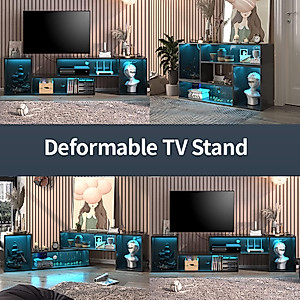TV Stand, Deformable TV Stand with LED Strip & Power Outlets Free-Combination Entertainment Center for 50 55 60 65 Inch TV,Console TV Stand Modern TV Table Media Stand, DIY Open Storage Bookcase Shelf