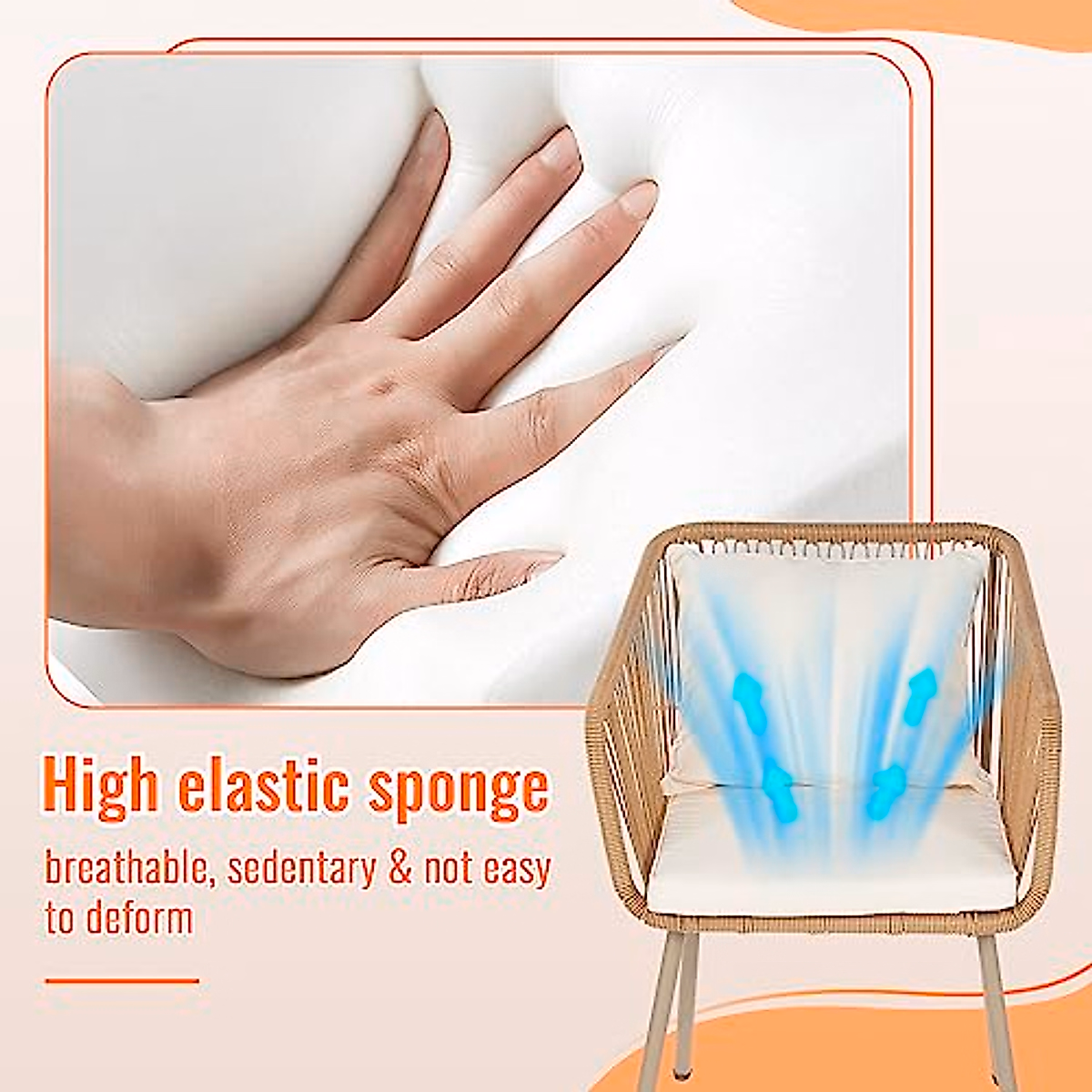 3-Piece Outdoor PE Rattan Bistro Furniture Set Patio Rattan Conversation Set Patio Furniture Set Glass Coffee Table Top and 2 Chairs with Cushions Lumbar Pillows for Yard Garden Porch Bistro, White