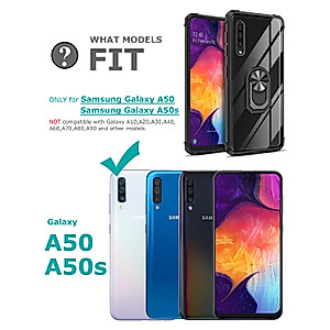 GREATRULY Kickstand Case for Samsung Galaxy A50 / A50s,Drop Protection Clear Case for Galaxy A50 / A50s,Slim Phone Cover Shell,Soft Bumper + Hard Back + Ring Stand Fits Magnetic Car Mount,Black