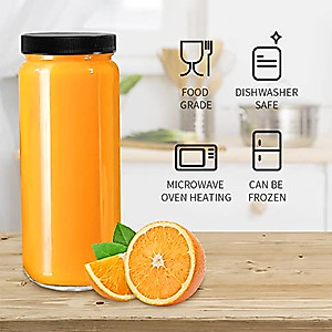 8 Pack 16OZ Glass Juice Bottles with Caps - OAMCEG Smoothie Cups with Airtight Lids and Straws, Reusable Juice Bottles for Juicing, Glass Drinking Mason Jars Juicing Bottles Travel Bottles Water Cups