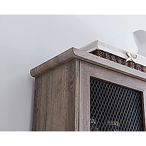 Home Source Jill Zarin Bar Cabinet in Grey Wash with Mesh Doors and Stem Glass Placement