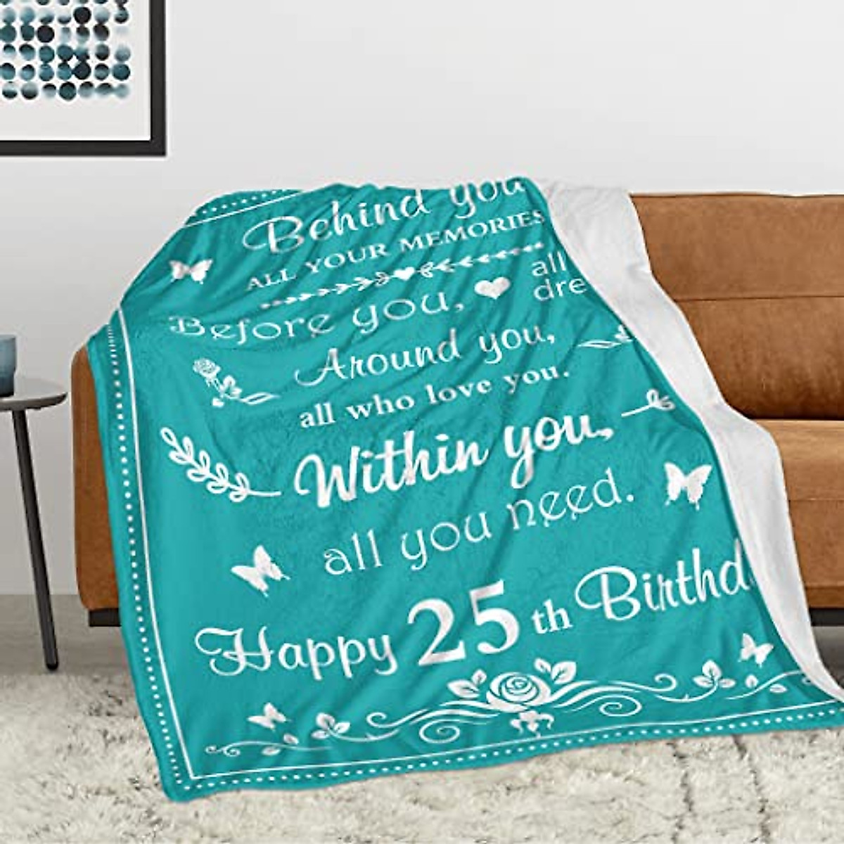Fouca 25th Birthday Gifts for Women, Happy Birthday Gifts for 25 Year Old Women, Best 25th Gift Ideas Throw Blankets for Daughter Niece Bestie Sister Friends, 25th Birthday Decorations 60" X 50"