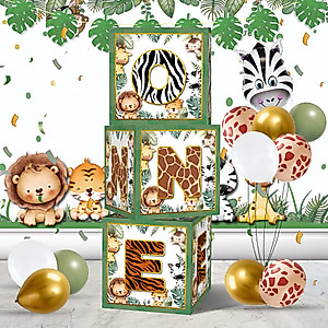 Wild One Balloon Boxes 1st Birthday Party Supplies Jungle Safari Animals Wild One Birthday Decorations for Boy Baby First Birthday Wild One Party Decorations (Green)