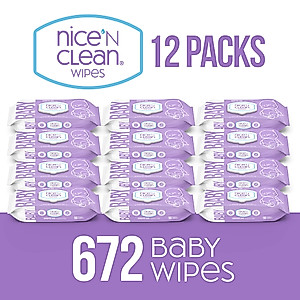Nice 'n Clean Unscented Baby Wipes (672 Total Wipes) | Ideal for Sensitive Skin | Hypoallergenic, Plastic-Free, Plant-Based Wet Wipes | Made w/ 100% Purified Water