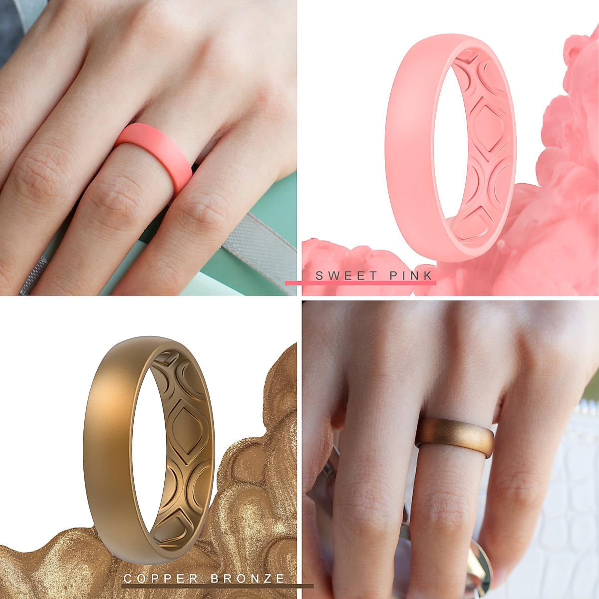 ThunderFit Women Breathable Air Grooves Silicone Wedding Ring Wedding Bands Promise Rings 5.5mm