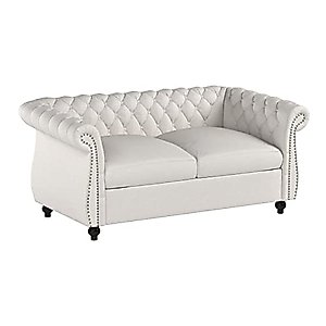 Christopher Knight Home Karen Traditional Chesterfield Loveseat Sofa, Beige and Dark Brown, 61.75 x 33.75 x 27.75