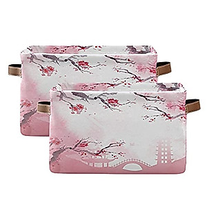 xigua Japanese Cherry Blossom Storage Bin for Toy Storage Basket Dirty Clothes Sundries Office Home Closet Organizer Shelf Cube Box Waterproof Laundry Basket