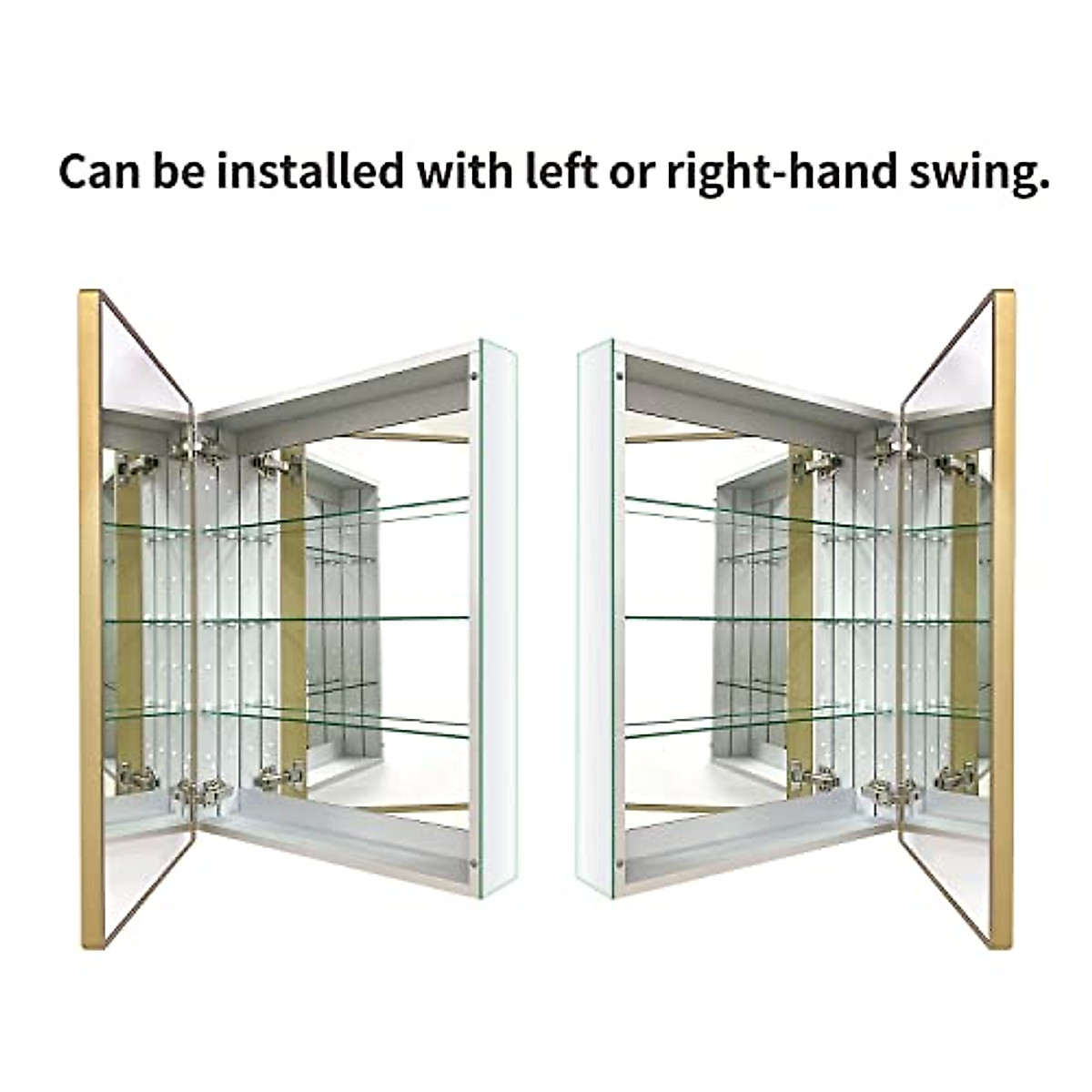 FOMAYKO Aluminum Bathroom Medicine Cabinet with Farmhouse Gold Framed 16x26 Inches Recess or Surface Mount Mirror Cabinet for Bathroom Toilet Kitchen