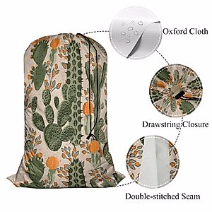 Swono Succulent Cactus Extra Large Laundry Bag with Drawstring Closure 28"x40", Retro Mexican Orange Flowers Exotic Tropical Plants for College, Dorm and Apartment Dwellers