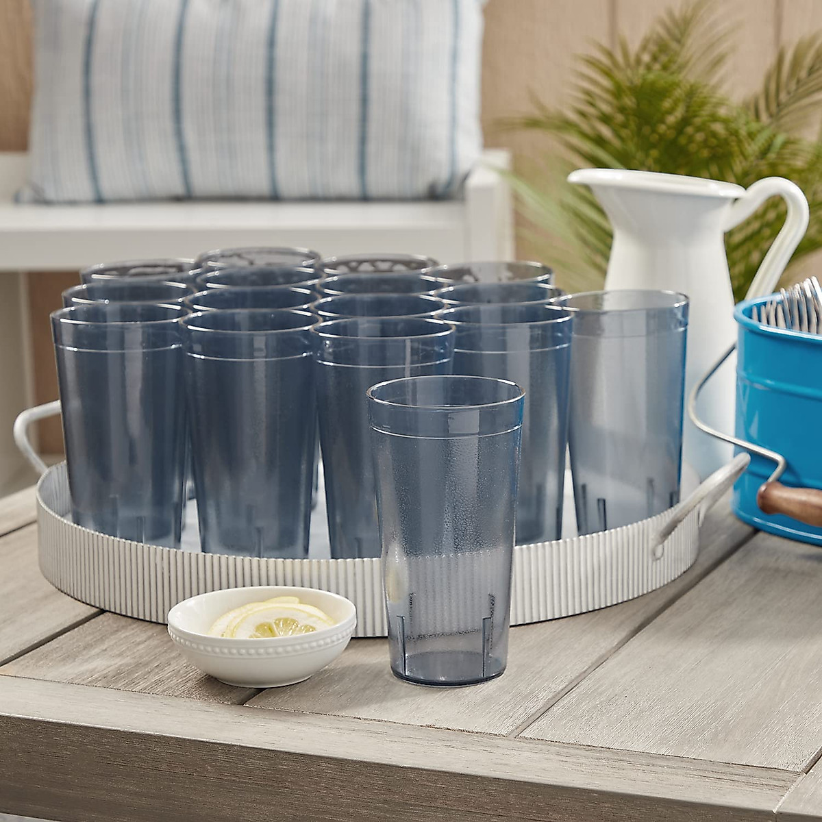 US Acrylic Cafe Plastic Reusable Tumblers (Set of 16) 20-ounce Water Cups in Grey | Value Set of Restaurant Style Drinking Glasses, Stackable, BPA-free, Made in the USA | Top-rack Dishwasher Safe