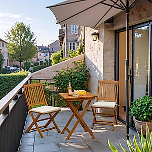 JUMMICO 3 Piece Folding Patio Chairs Outdoor Acacia Wood Bistro Set with Cushion Square Table and Chairs Porch Furniture for Balcony, Lawn, Deck