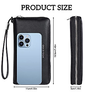 Geestock Large Capacity Credit Card Wallet, 24 Slots RFID Blocking Leather Card Holder Wallets, Zipper Organizer Accordion Wallet for Women Men, Black