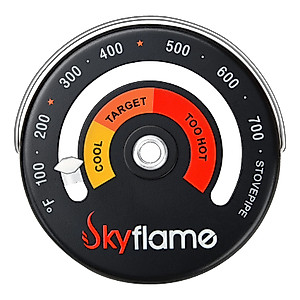 Skyflame Wood Stove Thermometer, Magnetic Chimney Flue Pipe Meter with Large Dial for Keeping Your Wood/Gas/Pellet Stoves from Overheat by Wood Burning