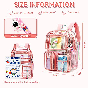 LISINUO Clear Backpack Girl Transparene Backpacks See Through Book Bag for Women Heavy Duty Pvc Mesh Bag Cute Girls Bookbags (Pink)