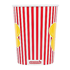 Restaurantware-Bio Tek 32 Ounce Popcorn Cups, 100 Striped Popcorn Tubs - Greaseproof, Disposable, Red Paper Party Popcorn Containers, For Movie Nights