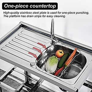 Commercial 304 Stainless Steel Sink Free Standing Single Bowl Commercial Restaurant Kitchen Sink with Left Drainboard Storage Shelve Faucet 1 Compartment Restaurant Kitchen Sink fo