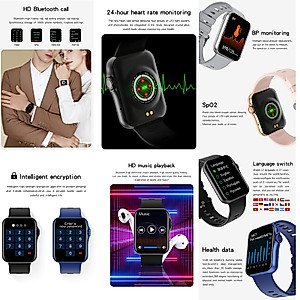 PADY-Wearable Technology D06 Smart Watch Smart Bracelet Fitness Tracker 1.6 inch IPS HD Full Touch Display Bluetooth Call Smartwatches Watch Split Screen Calling Waterproof for Women Men (Black) D6