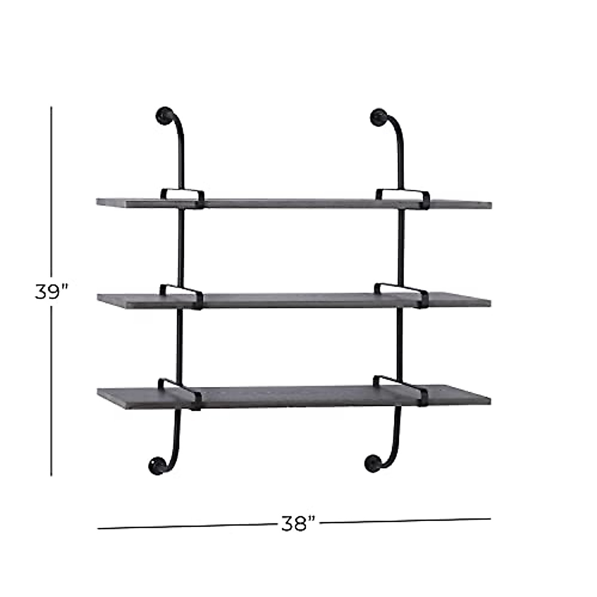 Deco 79 Wood 3 Shelves Wall Shelf, 38" x 10" x 39", Gray