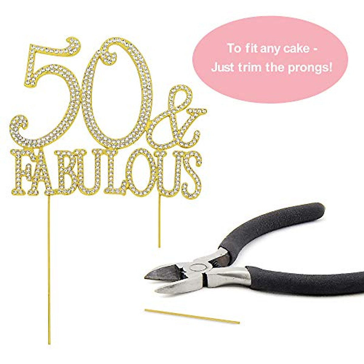 50 Cake Topper - Premium Gold Metal - 50 and Fabulous - 50th Birthday Party Sparkly Rhinestone Decoration Makes a Great Centerpiece - Now Protected in a Box