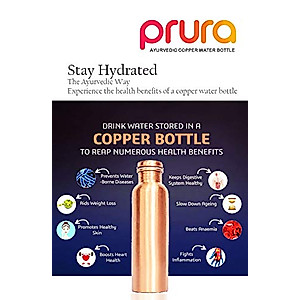 Prura Pure Printed Copper Water Bottle - Leak Proof Ayurvedic Drinkware Copper Vessel for Sports, Gym, Outdoors, Yoga, Health Benefits (30 oz)