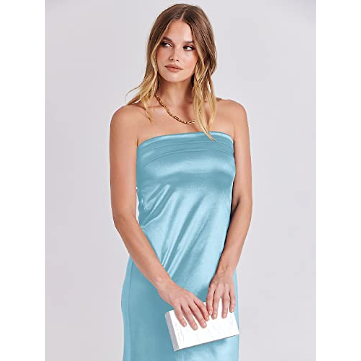 ANRABESS Women's Summer 2023 Satin Cocktail Party Maxi Dress Sexy Cutout Strapless Bodycon Corset Elegant Evening Gown Wedding Guest Fall Trending Club Maxi Dresses 941danlan-S Light Blue