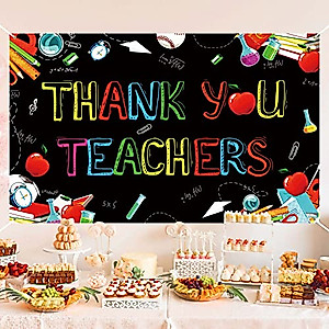 Thank You Teachers Backdrop Teacher Supplies Classroom Banner Teache Appreciation Week Day Photography Background Board Wall Hanging Sign for School Outdoor Decoration Office Holiday Decor Photo