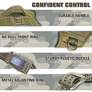 Auroth Tactical Dog Harness for Large Dogs No Pull Adjustable Pet Harness Reflective K9 Working Training Easy Control Pet Vest Military Service Dog Harnesses Army Yellow L