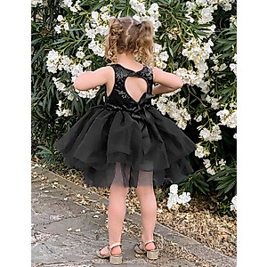 AGQT Toddler Girls Dresses Flower Girl Dress Sequins Tutu Dress Kids Sleeveless Tulle Princess Birthday Dresses Formal Party Gowns Dress Black Size 2-3 Years(110)