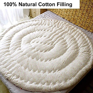 Wgreat Round Mattress Topper,Thick Cotton Pillow Cover Fluffy Down,Quilted Comfort Mattress Pad Soft Healthy Kids Floor Mat 100% Cotton Fill,White 2.5kg,D210cm(83inch)