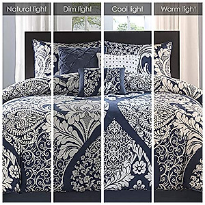 Madison Park Vienna Reversible Cotton Quilt-Luxury Stitching Design All Season, Breathable Coverlet Bedspread Bedding, Shams, Decorative Pillow, King/Cal King, Indigo 6 Piece