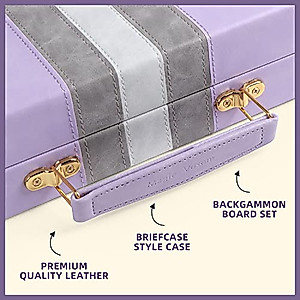 Magic Vosom Travel Medium 15 Inch Backgammon Set Classic Board Game Travel with Leather Make Board Gift Package, Portable Travel Strategy Backgammon Game Set for Adults, Kids (Purple, Medium)