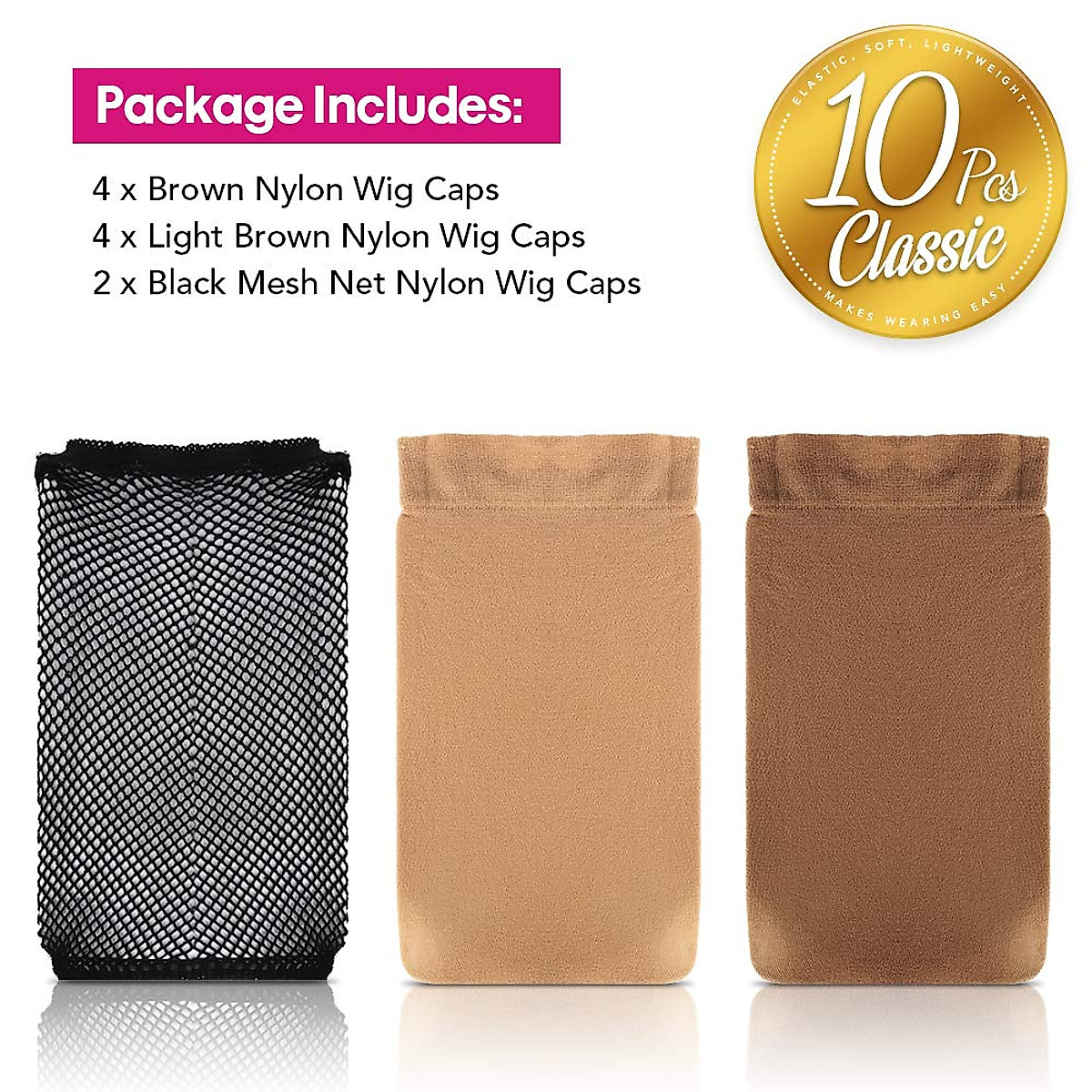 LEOBRO 10 PCS Wig Caps, Includes 4 PCS Brown Stocking Wig Caps, 4 PCS Light Brown Stocking Wig Caps, 2 PCS Black Mesh Net Wig Caps for Women Girl Kids Men, Cosplay Party Use